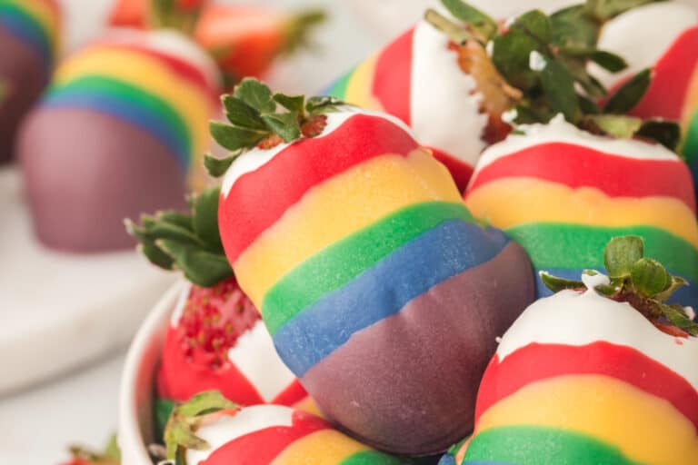 Rainbow Candy Coated Strawberries - Love Bakes Good Cakes