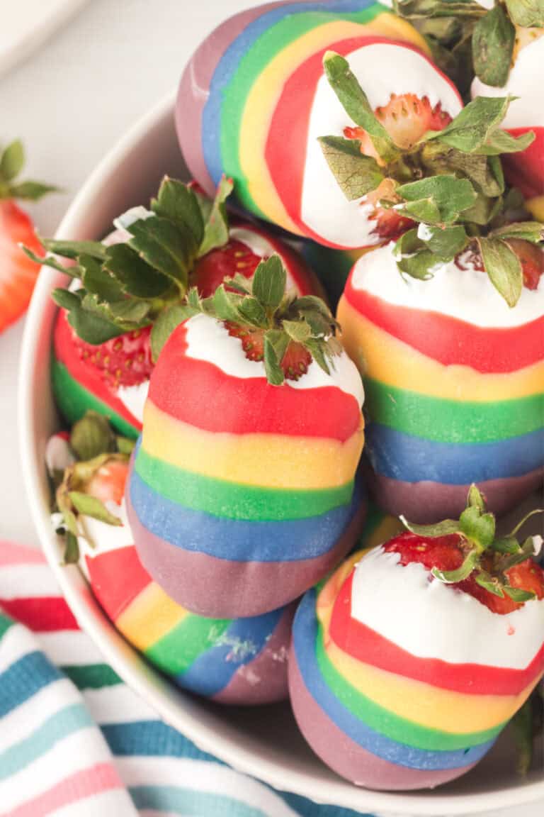 Rainbow Candy Coated Strawberries - Love Bakes Good Cakes