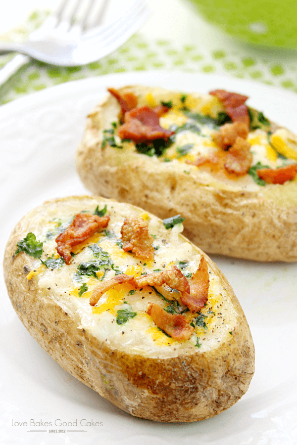 Bacon & Egg Stuffed Baked Potatoes - Love Bakes Good Cakes