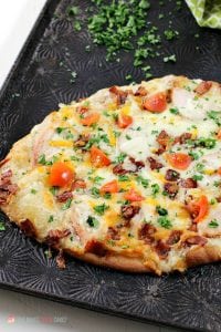 Chicken Bacon Ranch Naan Bread Pizza - Love Bakes Good Cakes