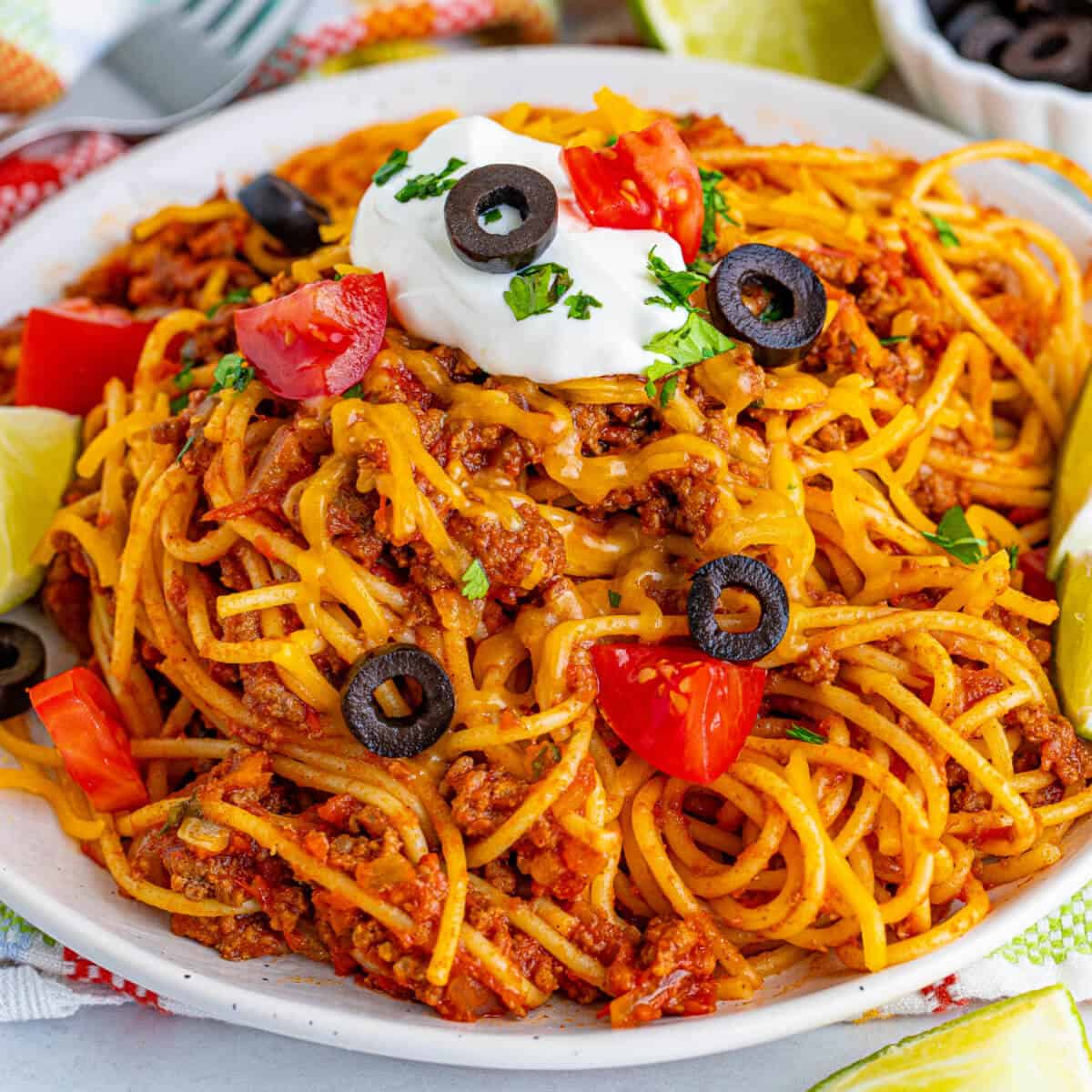 Taco Spaghetti - Love Bakes Good Cakes