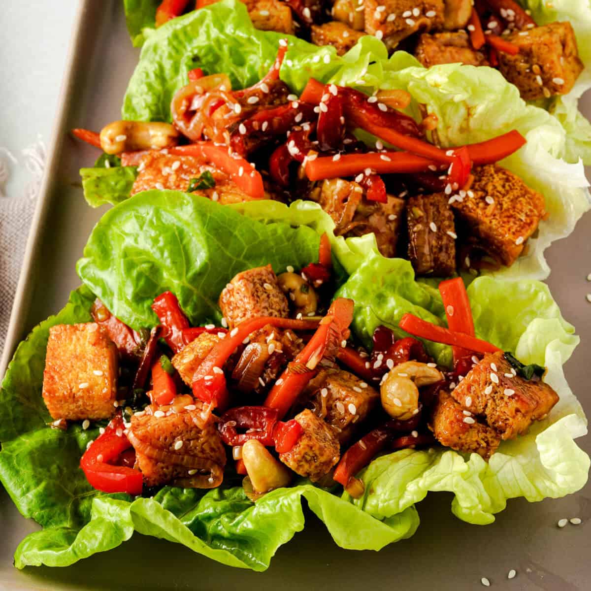 Teriyaki Tofu Lettuce Wraps - Love Bakes Good Cakes
