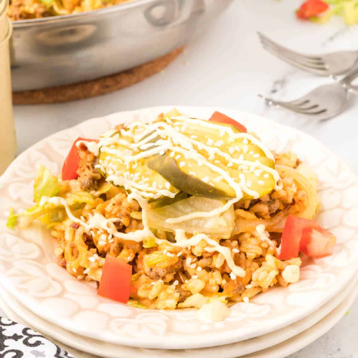 Cheeseburger Fried Rice - Love Bakes Good Cakes