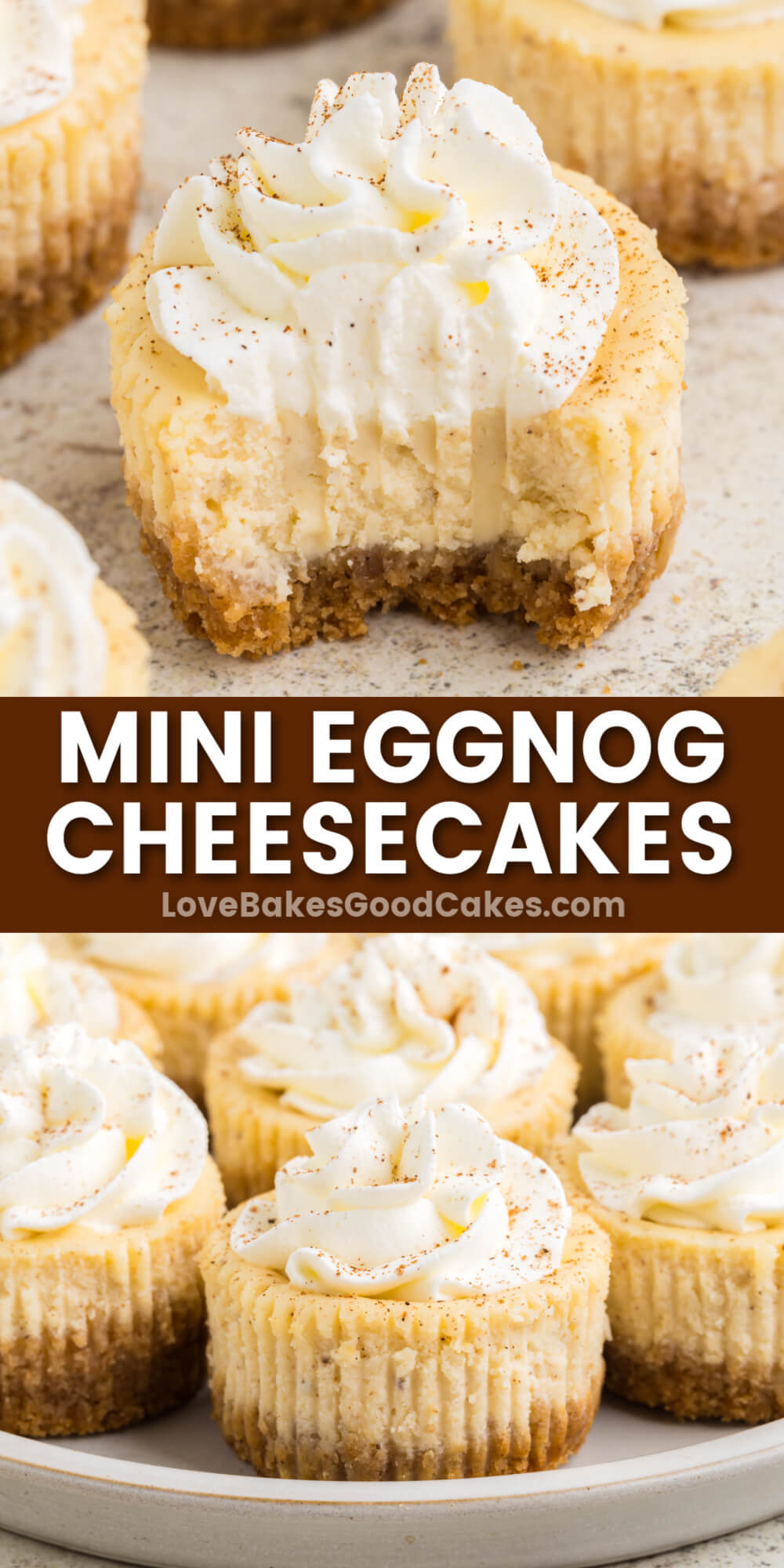 Mini Eggnog Cheesecakes - Love Bakes Good Cakes