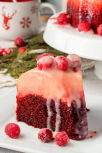 Red Velvet Flan Holiday Cake - Love Bakes Good Cakes