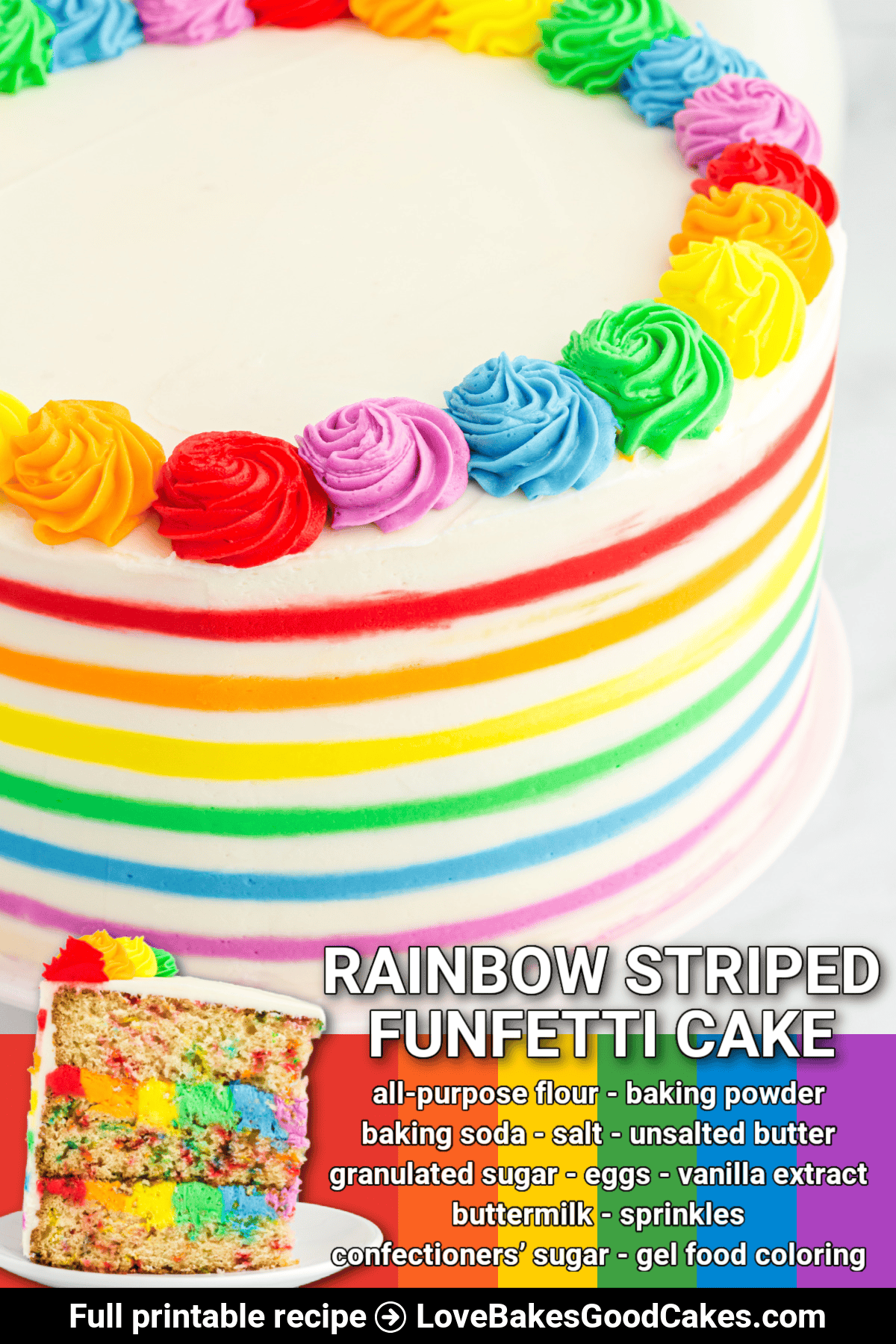 Rainbow Striped Funfetti Cake - Love Bakes Good Cakes
