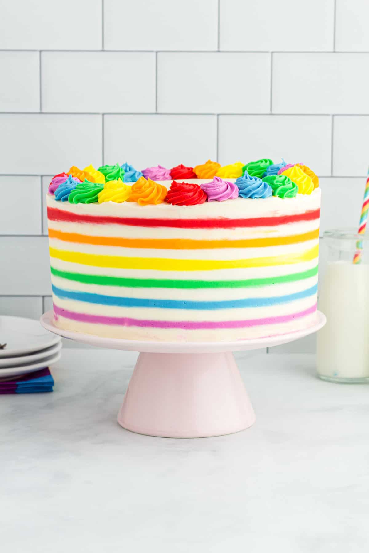 Rainbow Striped Funfetti Cake - Love Bakes Good Cakes