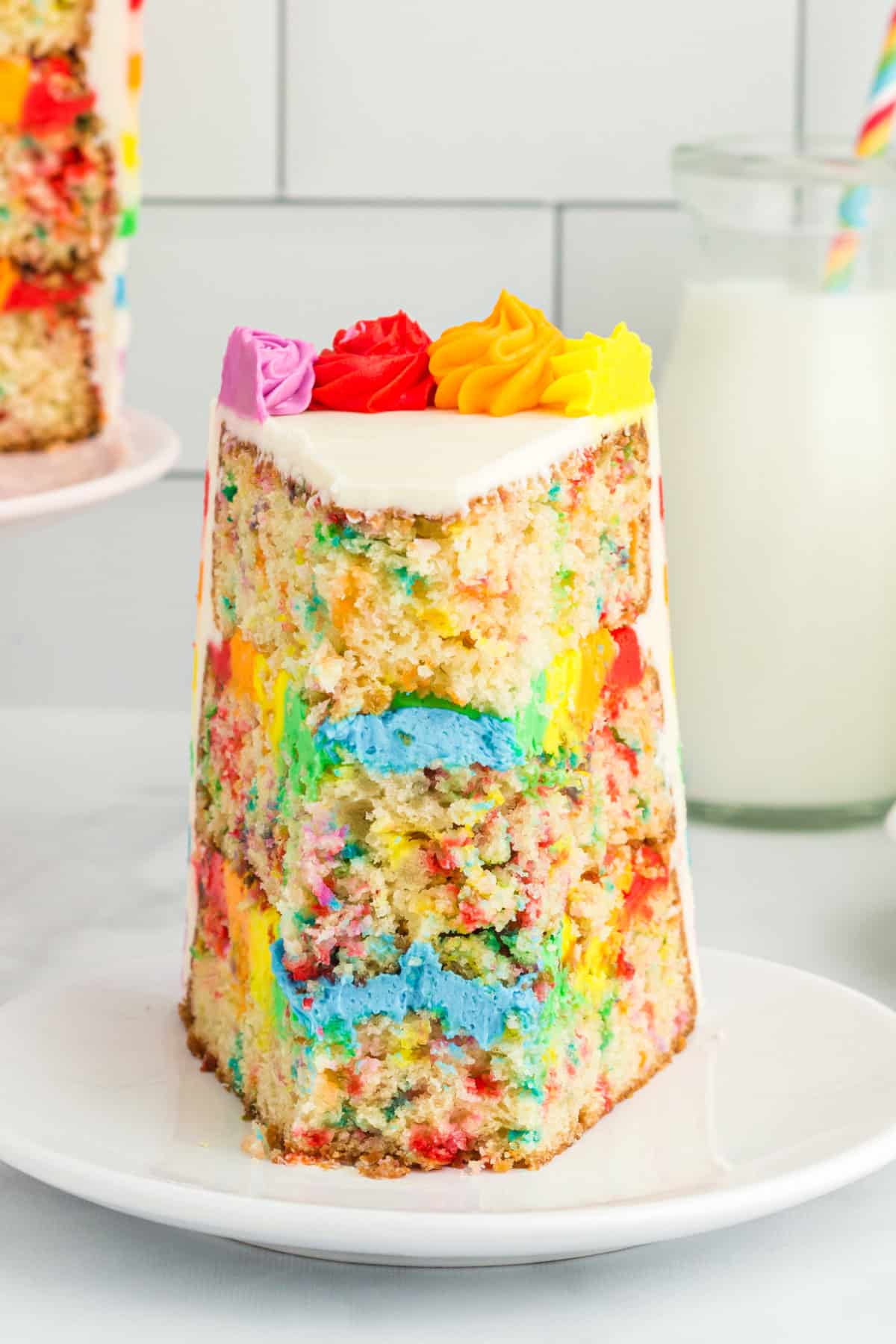 Rainbow Striped Funfetti Cake - Love Bakes Good Cakes