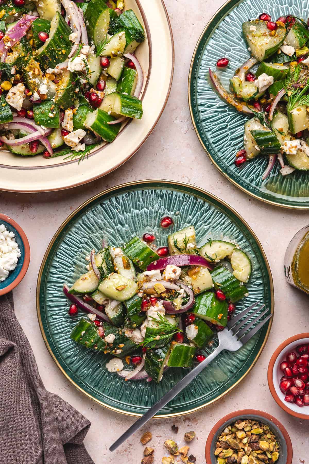 Smashed Cucumber Salad with Pomegranate Dressing - Love Bakes Good Cakes