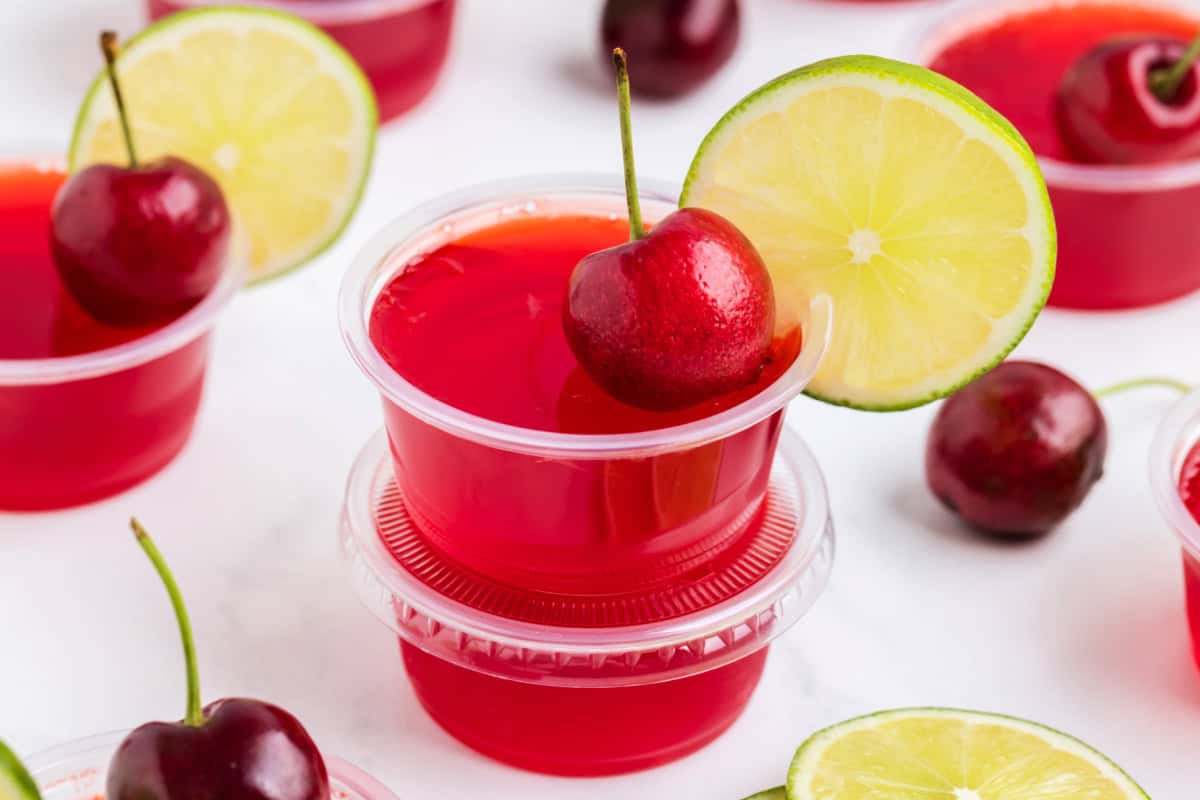 Cherry Limeade Jello Shots - Love Bakes Good Cakes
